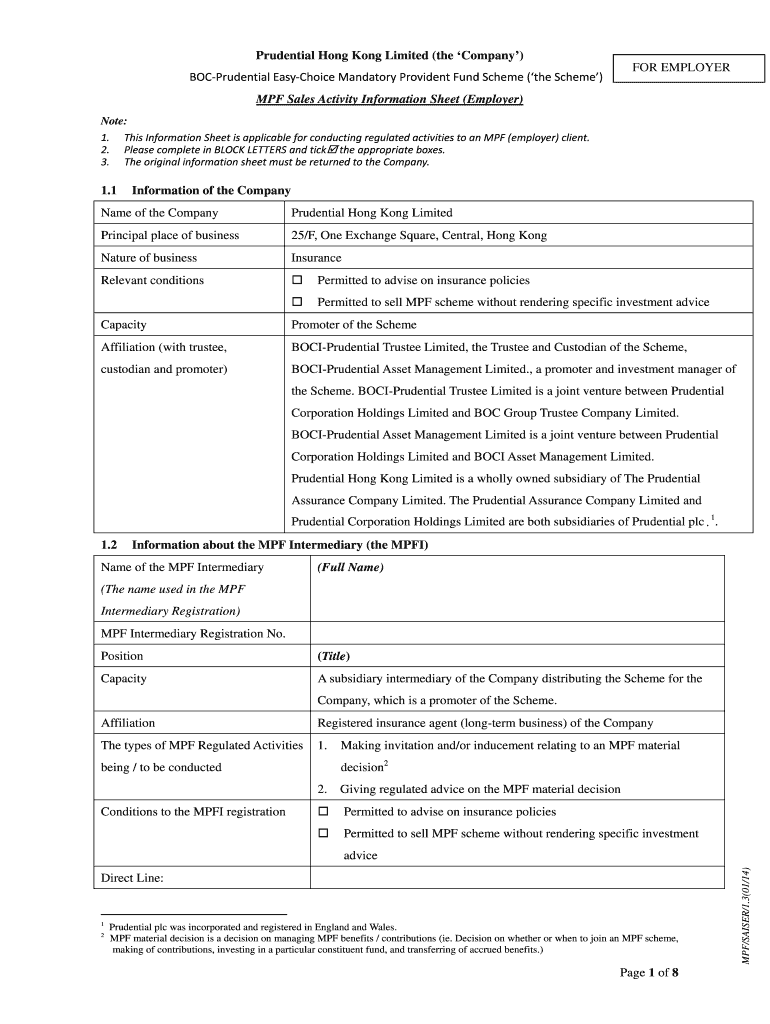 Fillable Online MPF Sales Activity Information Sheet Employer Fax Email ...