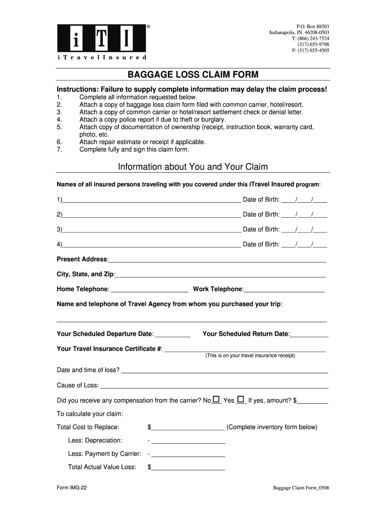 Fillable Online BAGGAGE LOSS CLAIM FORM - bbetinsbbcomb Fax Email Print ...