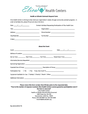 Fillable Online Health on Wheels Outreach Request Form Fax Email Print ...