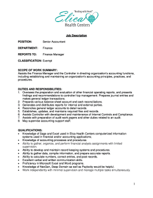 Fillable Online Job Description POSITION DEPARTMENT CLASSIFICATION Fax ...