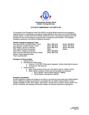 Fillable Online ATHLETIC EMERGENCY ACTION PLAN Fax Email Print - pdfFiller