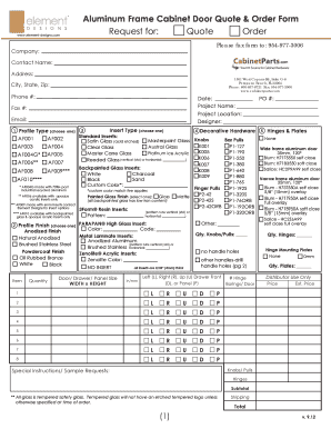 Fillable Online Aluminum Door Order Form Pg1 v9 - CabinetPartscom Fax ...