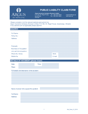 Fillable Online argus Public Liability Claim Form - bArgusb Fax Email ...