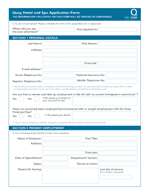 Fillable Online quayhotel co Quay Hotel and Spa Application Form Fax ...