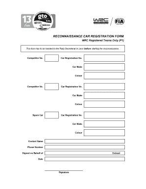Fillable Online RECONNAISSANCE CAR REGISTRATION FORM - Len Fax Email ...