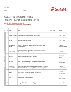Fillable Online INSTALLATION AND COMMISSIONING CHECKLIST 3 PHASE STRING ...