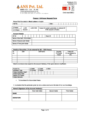 Fillable Online Freeze-Unfreeze Request Form ...