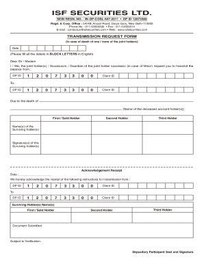 Fillable Online TRANSMISSION REQUEST FORM - bisfsecuritiesbbcomb Fax ...