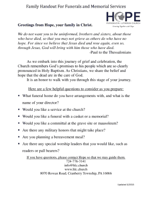 Fillable Online Family Handout For Funerals and Memorial Services Fax ...