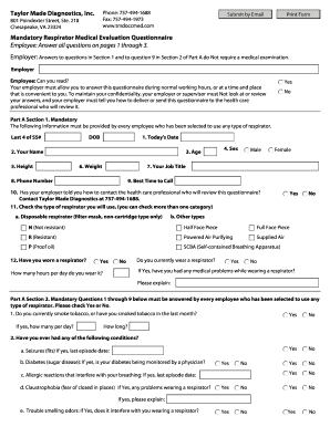Fillable Online Mandatory Respirator Medical Evaluation Questionnaire ...
