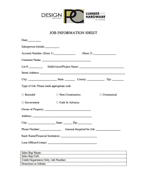 Fillable Online JOB INFORMATION SHEET - bmypcpaperclipbbcomb Fax Email ...