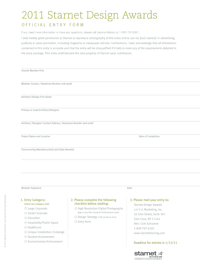 Fillable Online 2011 Starnet Design Awards Fax Email Print - pdfFiller