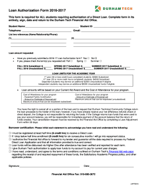 Fillable Online durhamtech BLoanb Authorization bFormb - Durham Technical Community College Fax ...