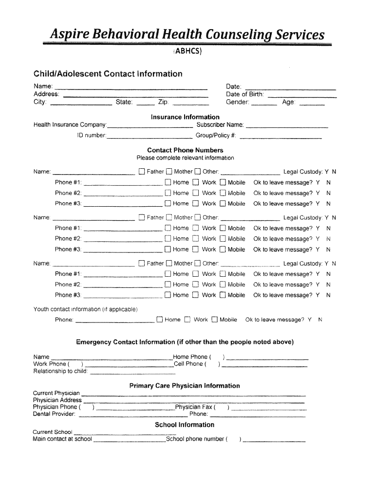 Fillable Online Child/Adolescent Client Psychotherapy Intake Form ...