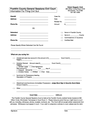 Fillable Online Information Sheet For Filing Civil Suit Fax Email Print ...