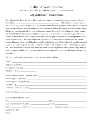 Fillable Online idyllwildwater New tenant transfer form ...