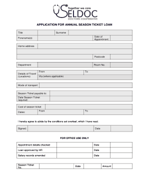 Fillable Online seldoc co APPLICATION FOR ANNUAL SEASON TICKET LOAN Fax ...
