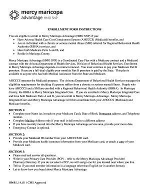 Fillable Online mercymaricopaadvantage ENROLLMENT FORM INSTRUCTIONS ...