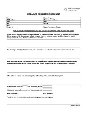 Fillable Online mercymaricopaadvantage BIOHAZARD CRISIS CLEANING ...