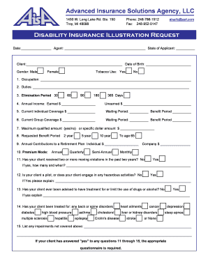 Fillable Online aisallc Disability Insurance Illustration Request ...