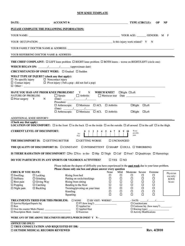 Fillable Online osmc NEW KNEE TEMPLATE - osmc Fax Email Print - pdfFiller