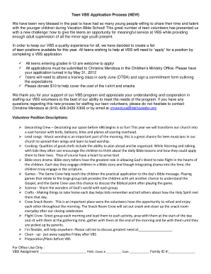 Fillable Online faithpresby Teen VBS Application Process NEW ...