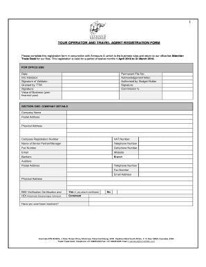 Fillable Online ekznw co 1 TOUR OPERATOR AND TRAVEL AGENT REGISTRATION ...