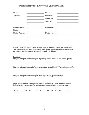 Fillable Online ncefptsupport EXERCISE HISTORY & ATTITUDE QUESTIONNAIRE ...