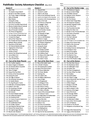 Fillable Online Pathfinder Society Adventure Checklist - pfsprepcom Fax ...