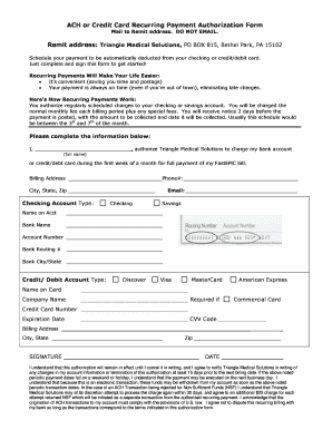 Fillable Online ACH or Credit Card Recurring Payment Authorization Form ...