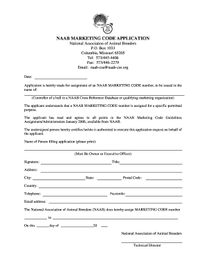 Fillable Online naab-css NAAB MARKETING CODE APPLICATION Fax Email ...