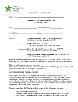 Fillable Online INSTRUCTIONS FOR COLONOSCOPY PREP Fax Email Print ...