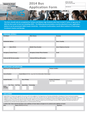 Fillable Online 2014 Bus OFFICE USE ONLY DATE OF APPLICATION ...