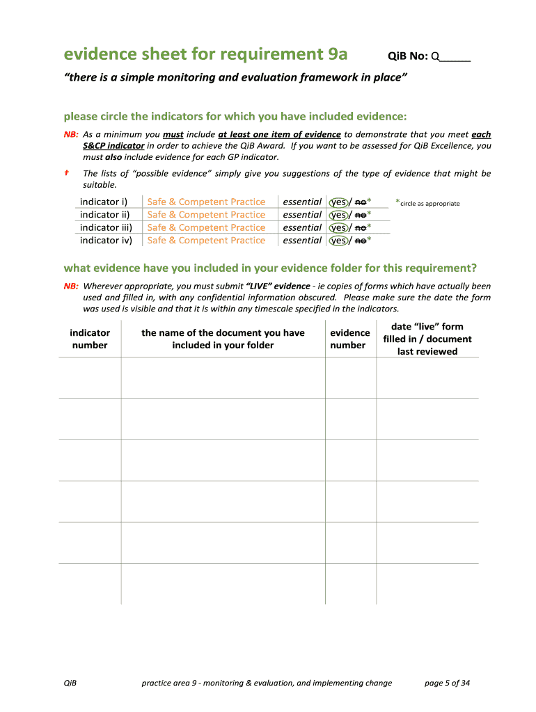 Fillable Online befriending co Evidence sheet for requirement 9a QiB No ...