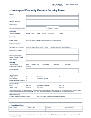 Fillable Online Unoccupied Property Owners Enquiry Form - Thames ...