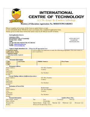Fillable Online ictcollege Ministry of Education registration No ...