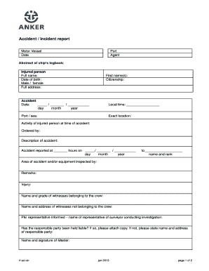 Fillable Online ankercrewinsurance Accident / incident report Motor ...