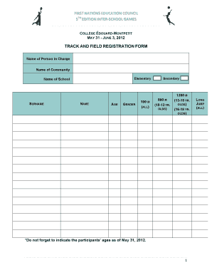 Fillable Online TRACK AND FIELD REGISTRATION FORM - Fax Email Print ...