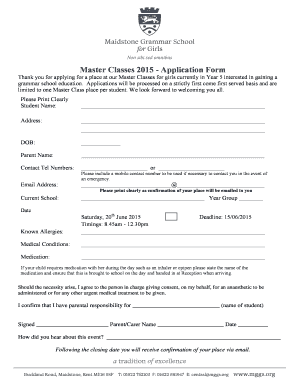 Fillable Online mggs Master Classes 2015 - Application Form - mggs Fax ...