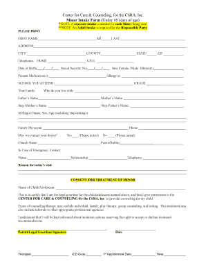 Fillable Online csraccc Minor (Child/Teen) Intake Form - Center for ...