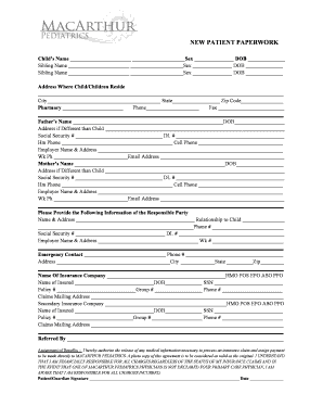 Fillable Online NEW PATIENT PAPERWORK - bmacobgynbbcomb Fax Email Print - pdfFiller