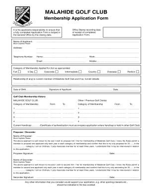 Fillable Online Membership Application Form - Malahide Golf Club Fax ...