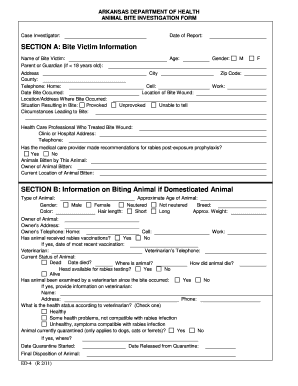 Fillable Online healthy arkansas Animal bite investigation bformb ...