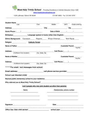 Fillable Online mostholytrinityschool School Registration Form - Most Holy Trinity School ...