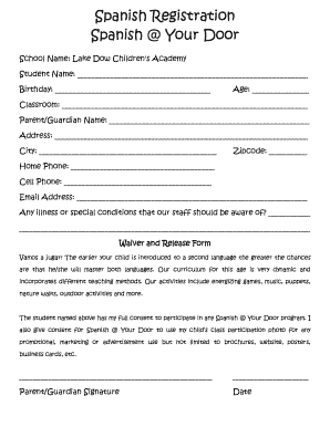 Fillable Online Spanish Registration Spanish Your Door Fax Email Print ...