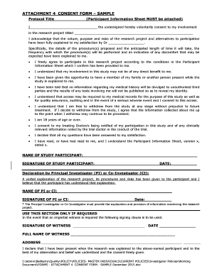 Fillable Online ATTACHMENT 4 CONSENT FORM SAMPLE - Bellberry Fax Email ...