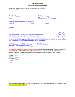 Fillable Online gengrascenter The Gengras Center Lab School Observation ...