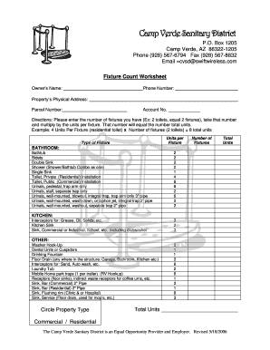 Fillable Online Fixture Count Worksheet Rev06 - Camp Verde Sanitary ...