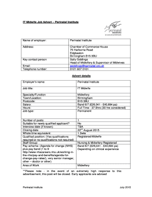 Fillable Online IT Midwife Job Advert Perinatal Institute Fax Email ...