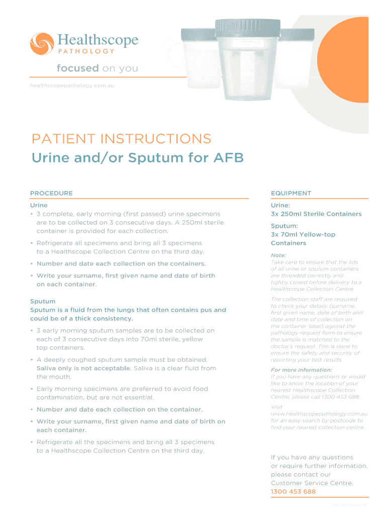 Fillable Online Urine andor Sputum for AFB - Healthscope Pathology Fax ...